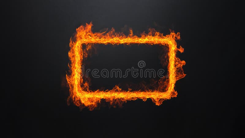 Burning Flames in Rectangular Frame Isolated on Black Background Stock ...