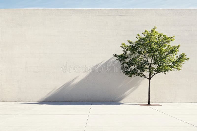 Abstract Urban Contrast: Concrete Wall and Green Tree Blend in Modern ...