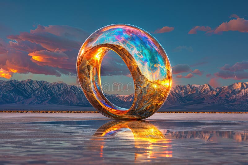 Vibrant Giant Bubble Reflecting Stunning Sunset Colors on Water Surface ...