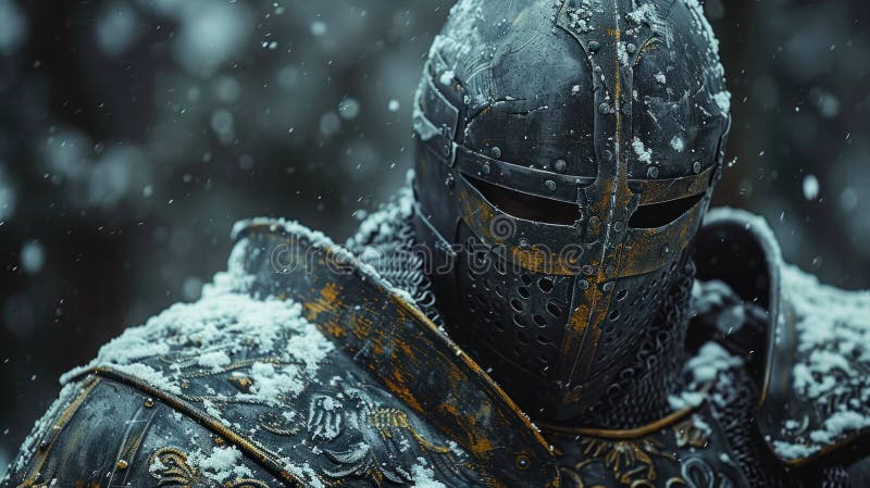 Medieval Knight in Full Armor with Iron Helmet Stock Photo - Image of ...