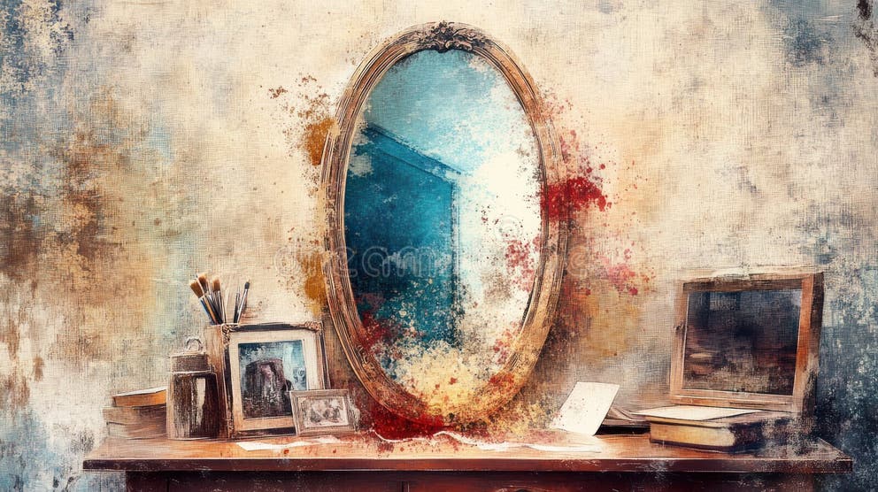 Vintage Deco Style Mirror with Artistic Setting and Sepia Tone ...