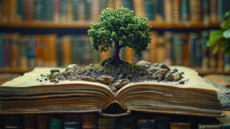 Knowledge Blooms: Tree of Learning Sprouts from Old Book in Library ...