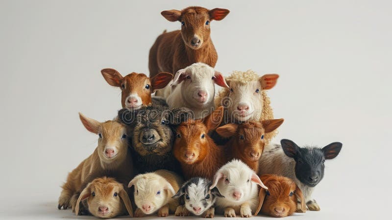 Pyramid of Farm Animals on White Background Stock Illustration ...