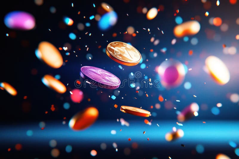 Vibrant Burst of Colorful Coins and Particles in Dynamic Motion Stock ...