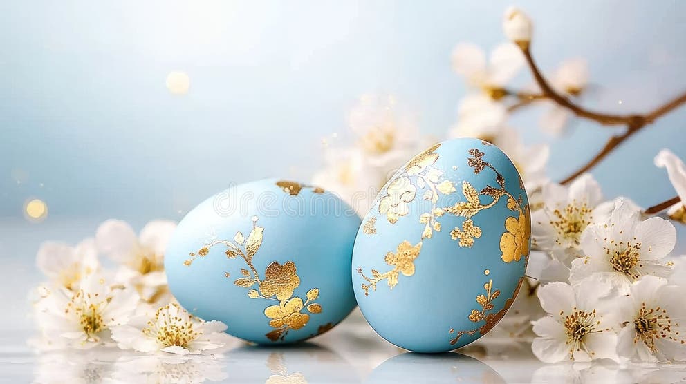 Golden Easter Egg Decorations with Robin Blue Accents and Spring ...