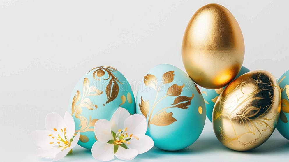 Golden Easter Egg Decorations with Robin Blue Accents and Spring ...