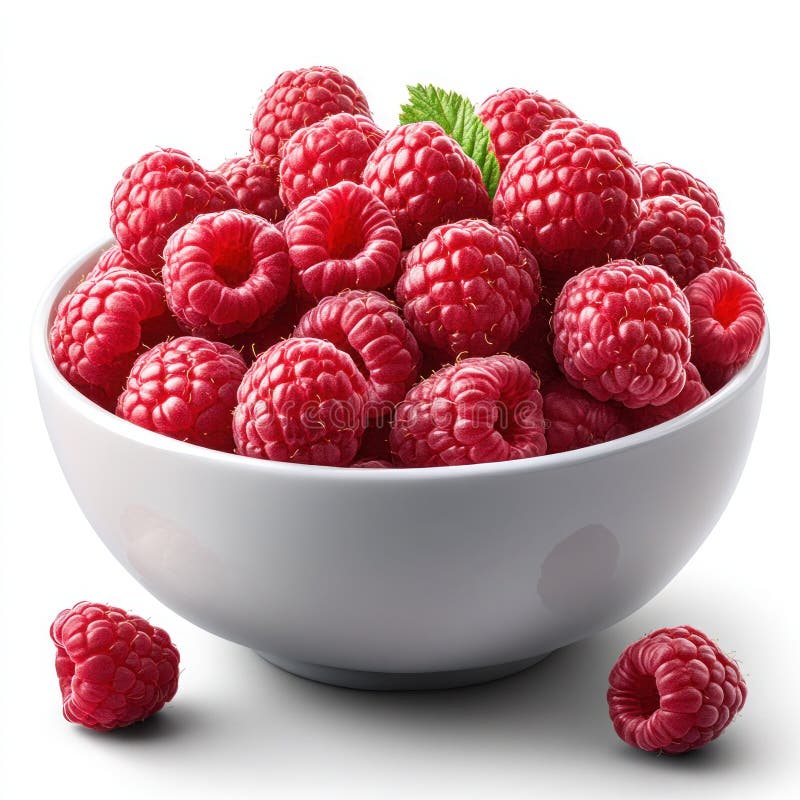 Fresh Raspberries in White Bowl - Top and Front View, Isolated on White ...