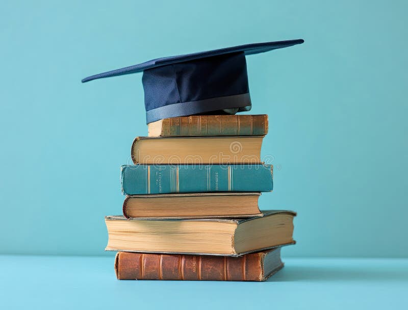 Graduate School Mockup: Cyan Background with Books and Graduation Cap ...