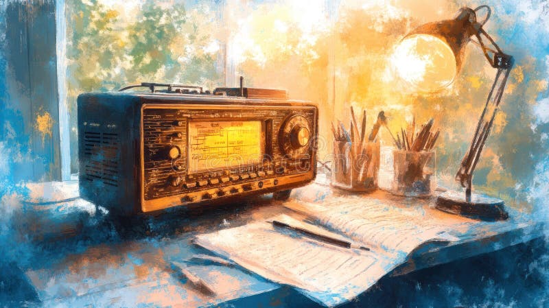 1930s Vintage Radio in Cozy Setting with Soft Lighting and Sepia Tone ...