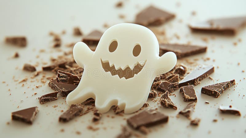 Spooky White Chocolate Ghost with Big Eyes and Tooth Grin Surrounded by ...