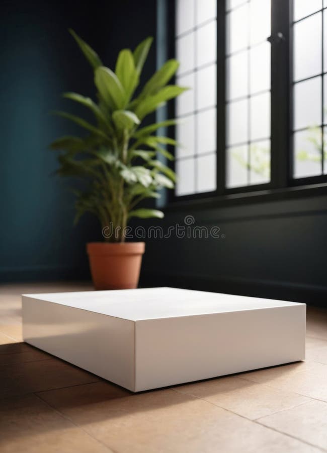 White Rectangular Food Display Stand - on a Dark Background Stock ...