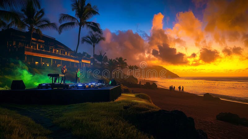 Dj Performance on a Tropical Beach Stock Illustration - Illustration of ...