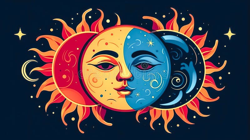 Desenho Animado Sol E Lua Juntos Ai Generativo. Ilustração Stock ...