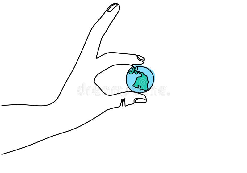Desenho Contínuo De Uma Linha Com As Mãos Segurando O Globo Terrestre