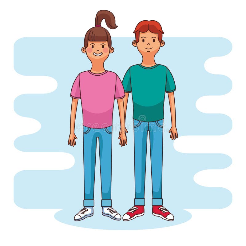 Pares Bonitos Em Desenhos Animados Do Amor Ilustração do Vetor ...