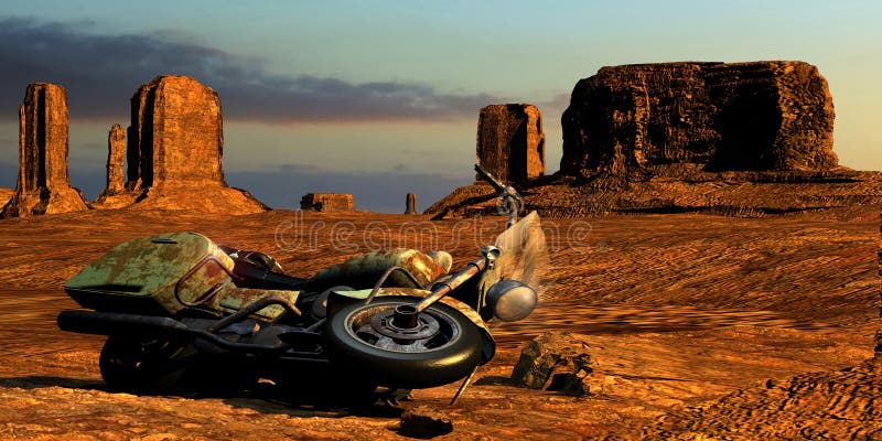 Desert Abandonned Motorcycle Stock Illustration - Illustration of ...