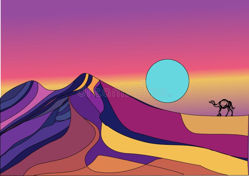 Desert Illustration with Soon Stock Vector - Illustration of horizon ...