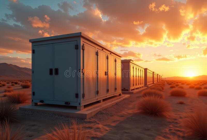 Desert Battery Shines at Golden Hour, Generative Ai Stock Illustration ...