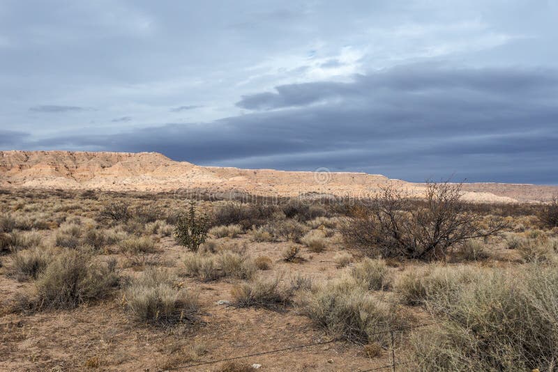 Desert and Brush in Front of Mesa Plateau in Open Desert Range on ...