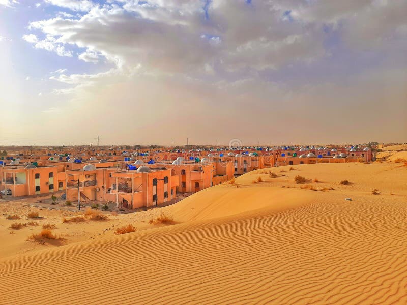 Desert and Buildings Houses Stock Photo - Image of sandstorm, dune ...