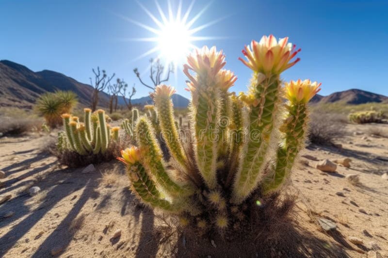 Desert with Cacti. Landscape of the Wild West Stock Image - Image of ...