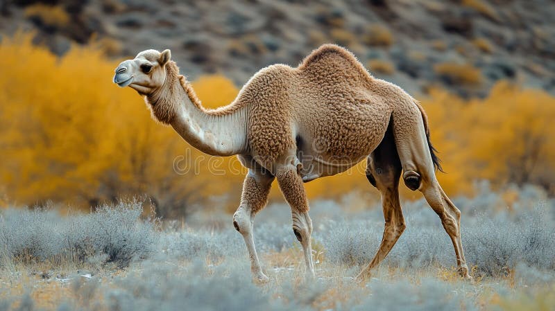 Desert Camel in a Golden Landscape Stock Illustration - Illustration of ...