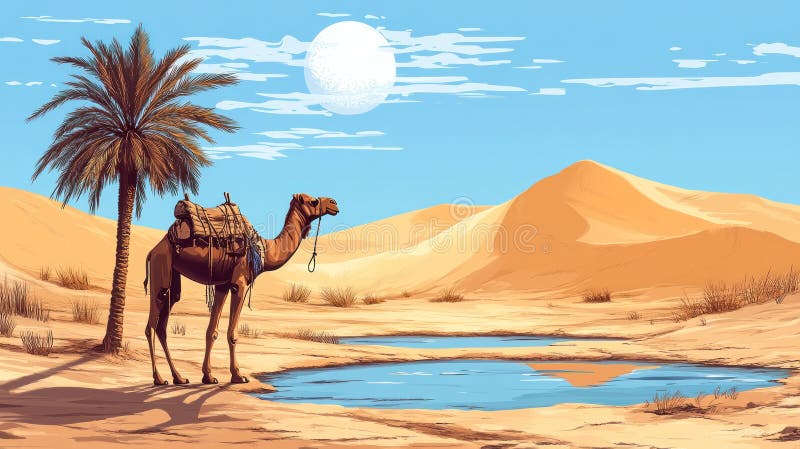 Desert Oasis Camel stock illustration. Illustration of wonderful ...