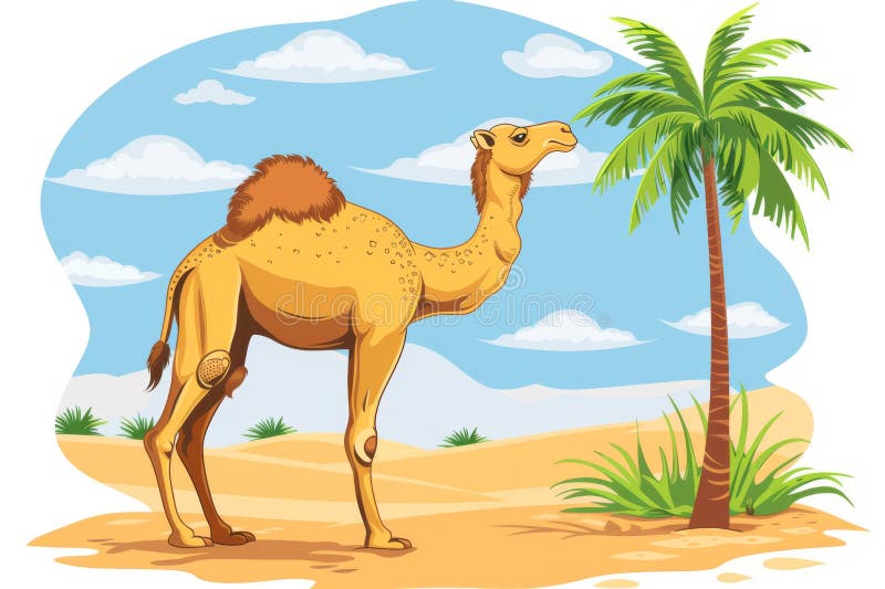 Desert Camel with Palm Tree Stock Illustration - Illustration of oasis ...