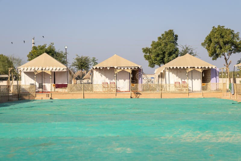 Desert Camp Setup in Natural Surroundings with Bright Sky Stock Photo ...