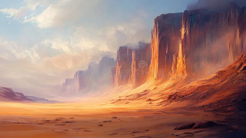 Desert Canyon Landscape at Sunset with Orange Cliffs Stock Illustration ...