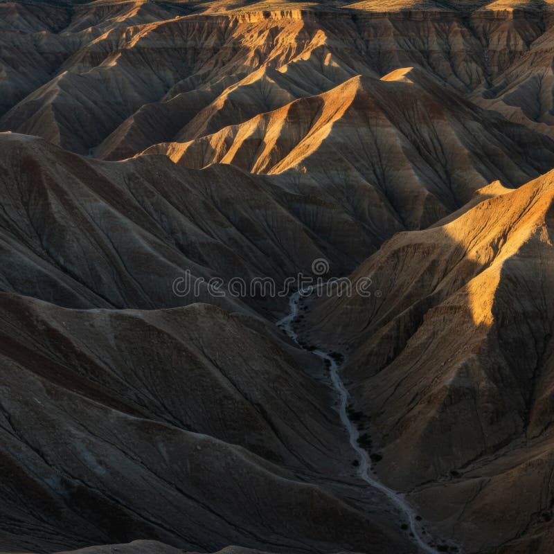 Desert Canyon Landscape with Winding Path at Sunset Stock Illustration ...