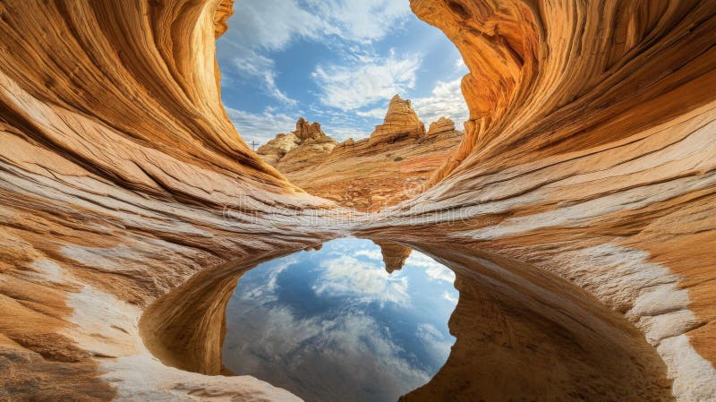 Desert Canyon Rock Formation with Water Reflection Stock Illustration ...