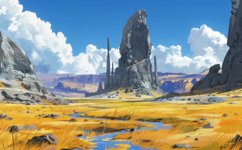 Desert Canyon with Towering Rock Formations. Landscape with Towering ...