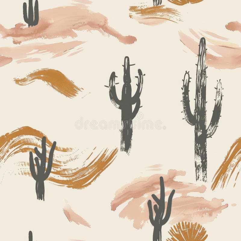 Desert Charm: Cactus and Dunes Seamless Pattern Design Stock Image ...