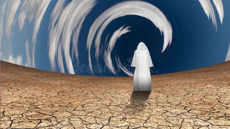 Desert and Circular Sky with Wandering Figure Stock Illustration ...