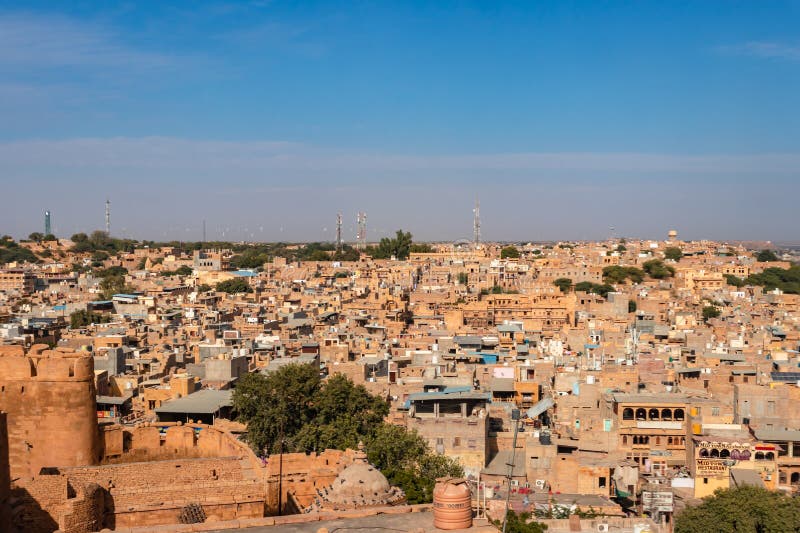 Desert City Architectural View with Bright Blue Sky from Fort from Flat ...