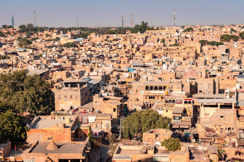 Desert City Architectural View with Bright Blue Sky from Fort from Flat ...