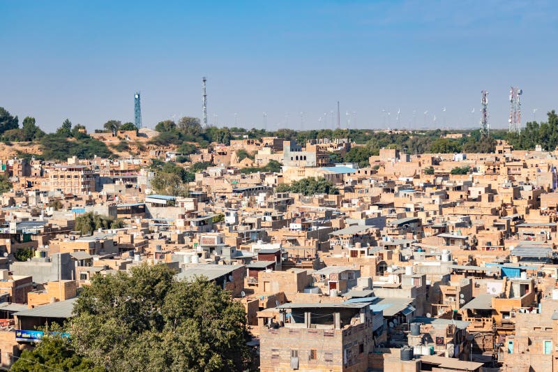 Desert City Architectural View with Bright Blue Sky from Fort from Flat ...