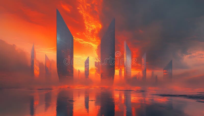 The Desert City of the Future, Bathed in the Warm Glow of Sunset ...