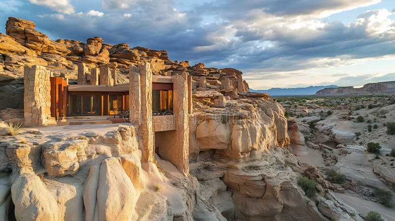 Desert Cliffside Offgrid Home Sandstone Walls Angular Design Rugged ...
