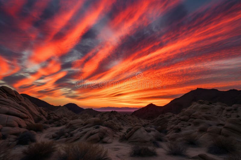 Desert with Colorful Sunset, Featuring Streaks of Red and Orange in the ...