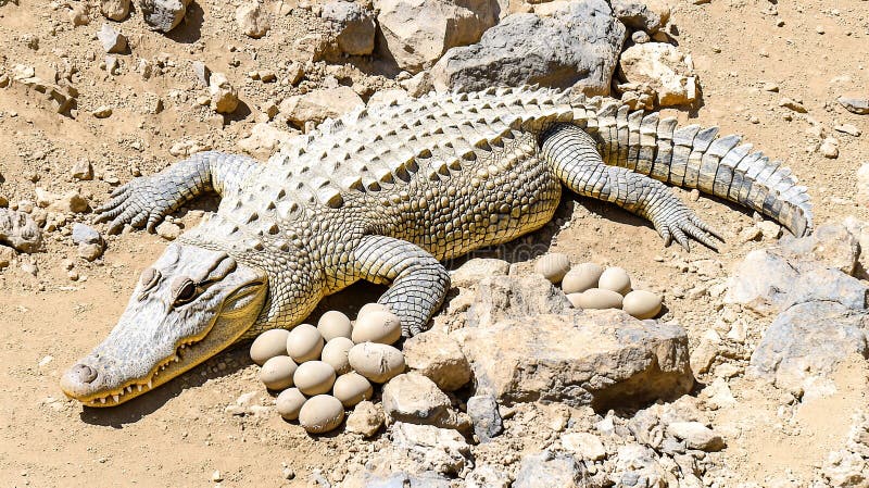 Desert Crocodile Guarding Eggs in Nest Stock Image - Image of ...