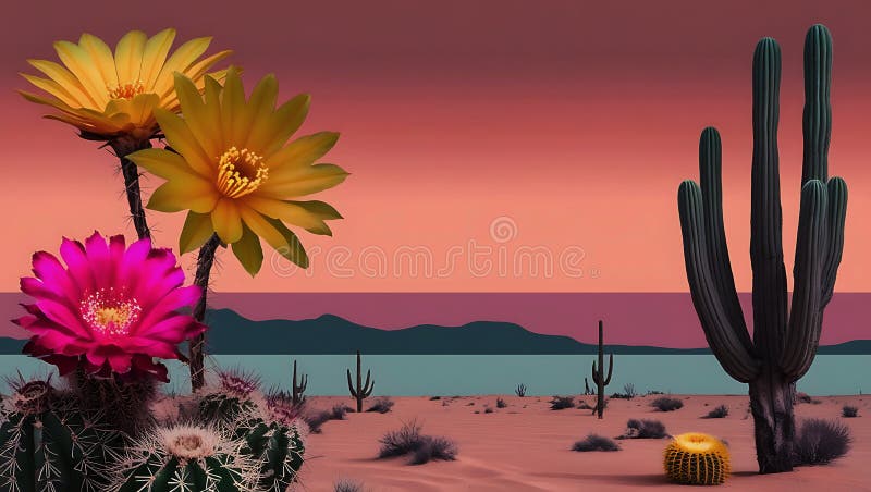 Desert Dawn Blooms. stock illustration. Illustration of forest - 352059756