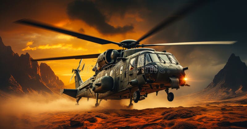 Desert Defense Army Helicopter Landing Stock Illustration ...