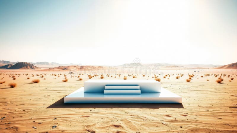 Surreal White Platform in Desert Landscape with Dramatic Lighting ...
