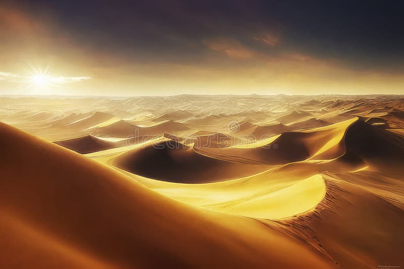 Desert Dune in Sunlight. Digital Art. Stock Illustration - Illustration ...