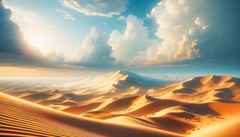 Desert Dunes Glow Under a Sunset Sky Stock Illustration - Illustration ...
