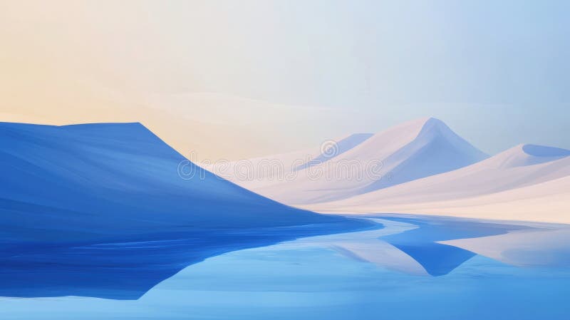 Desert Dunes Merging with a Blue Oasis in a Peaceful Scenery Stock ...