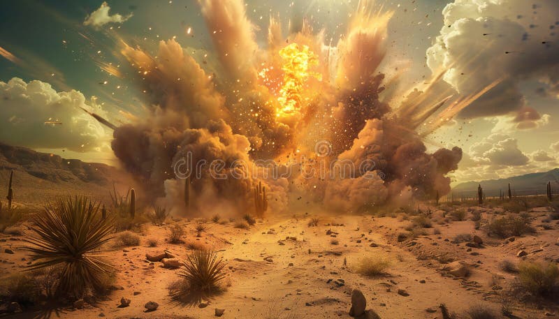 A Desert Environment with a Powerful, Explosive Impact Stock Photo ...