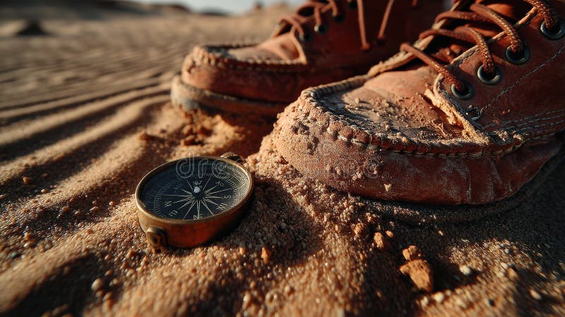 Desert Explorer Still Life with Boots, Compass, Artifacts and Sand ...